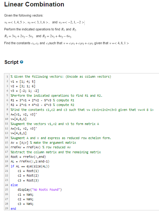 Solved Linear Combination Given the following vectors: 71