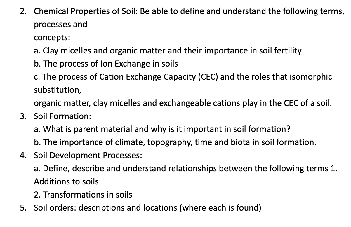 Solved 2. Chemical Properties of Soil: Be able to define and | Chegg.com