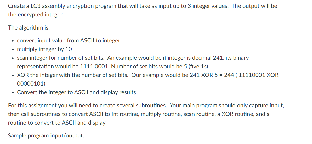 Solved Create a LC3 assembly encryption program that will | Chegg.com