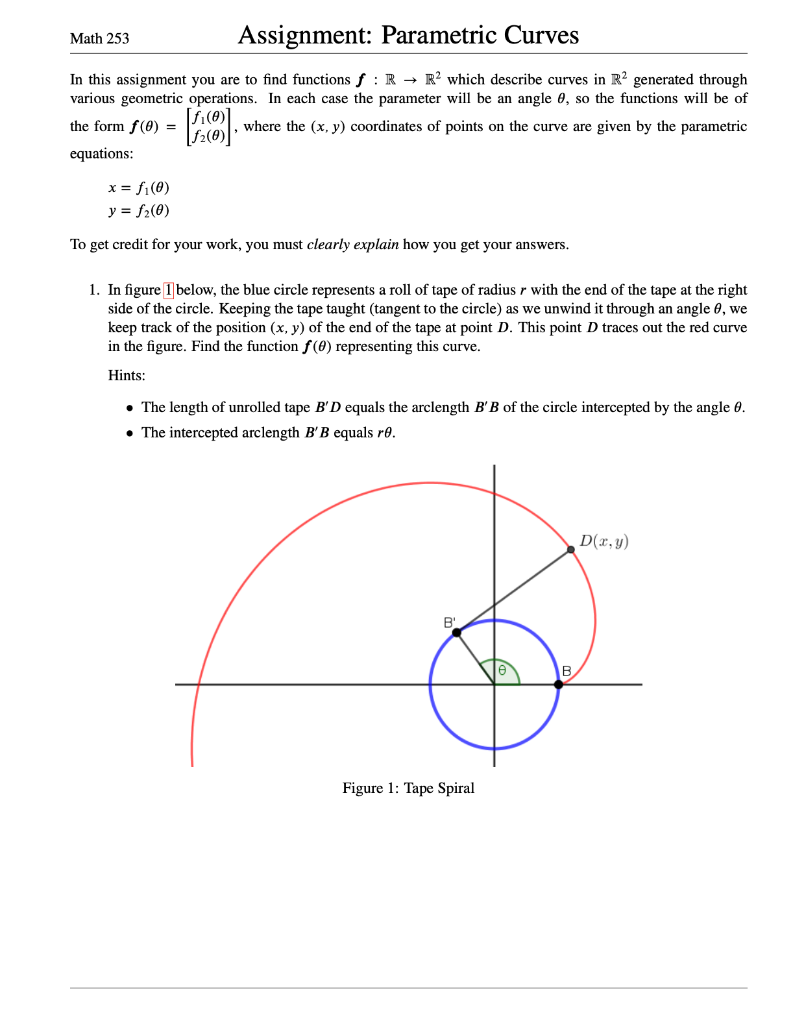 Math 253 Assignment: Parametric Curves In this | Chegg.com