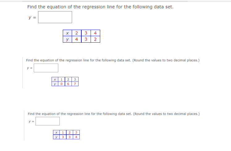 Solved Find the equation of the regression line for the | Chegg.com