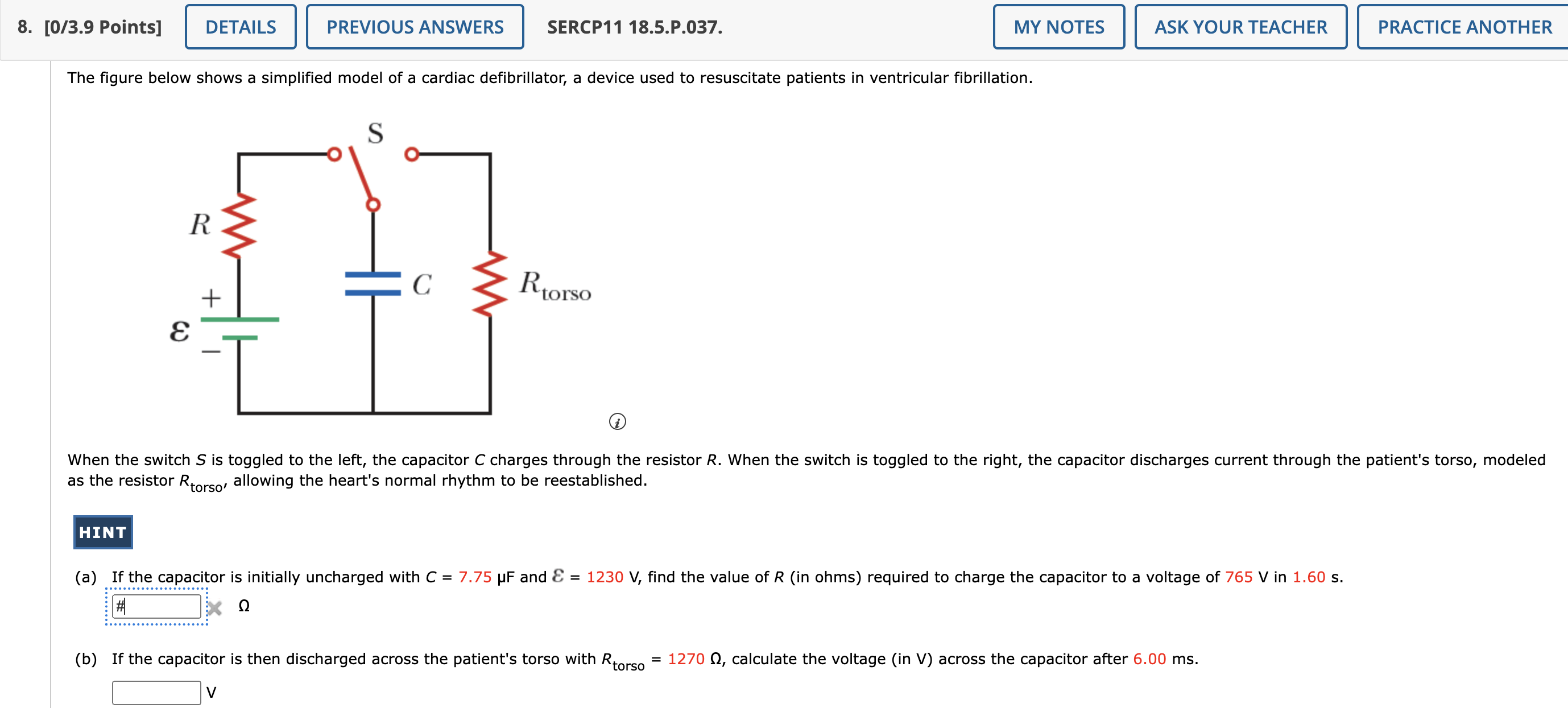 Solved as the resistor Rtorso, allowing the heart's normal | Chegg.com