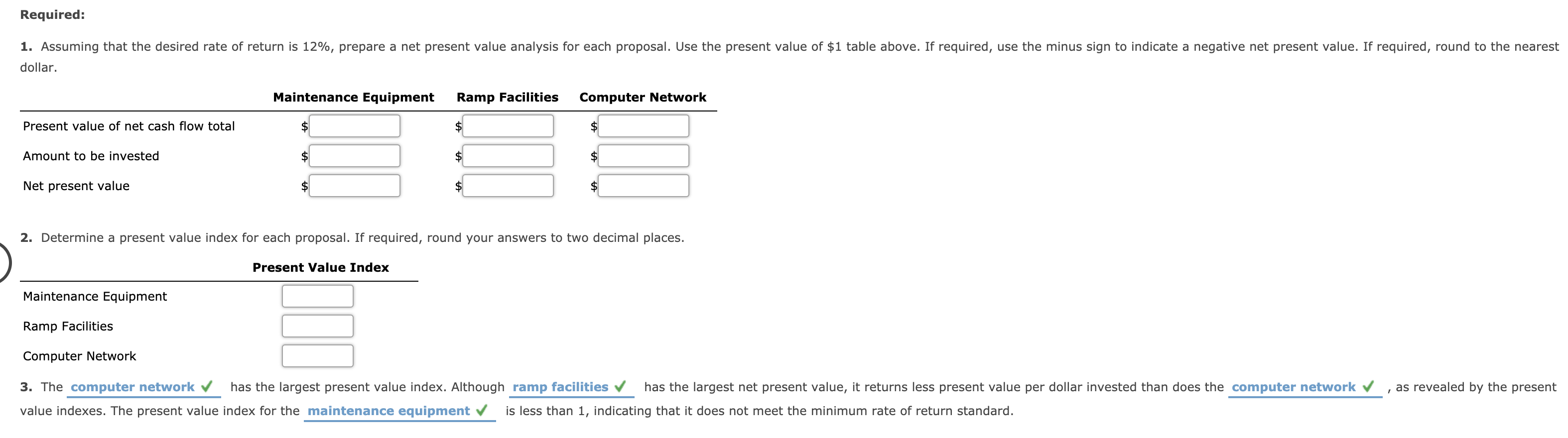 Solved Net Present Value Method, Present Value Index, and | Chegg.com