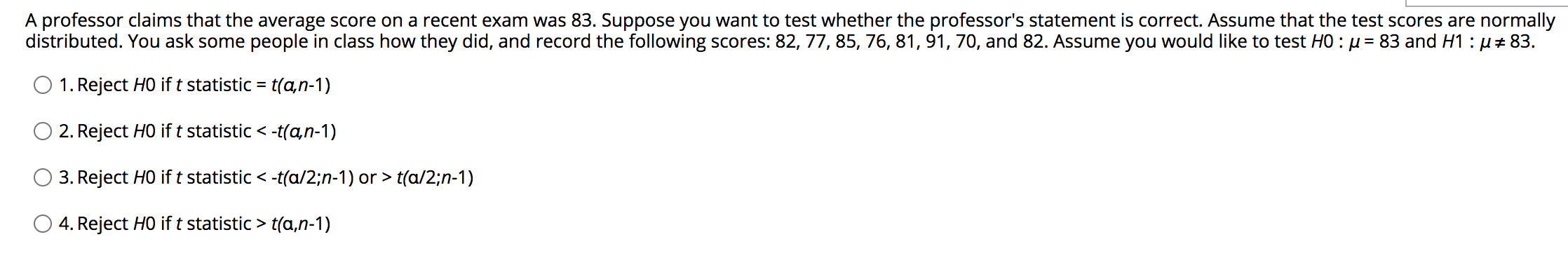 Solved A professor claims that the average score on a recent | Chegg.com