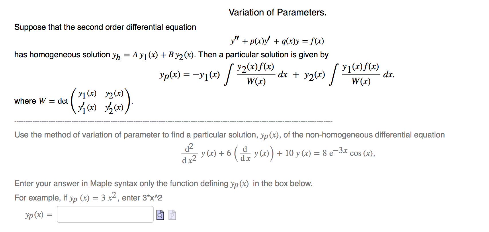 Solved Variation of Parameters. Suppose that the second | Chegg.com
