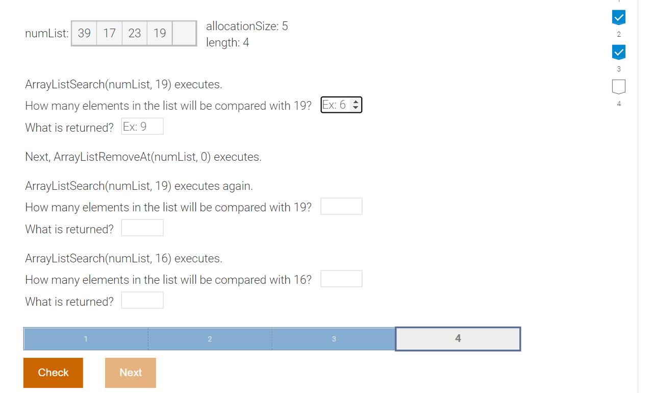ArrayListSearch(numList, 19) executes. How many | Chegg.com