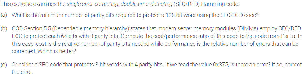 Solved This Exercise Examines The Single Error Correcting 