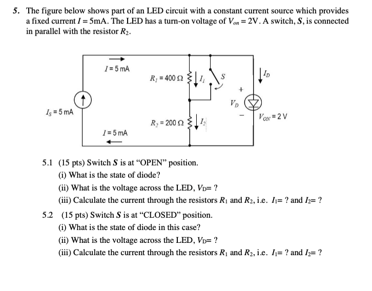 Solved The figure below shows part of an LED circuit with a | Chegg.com