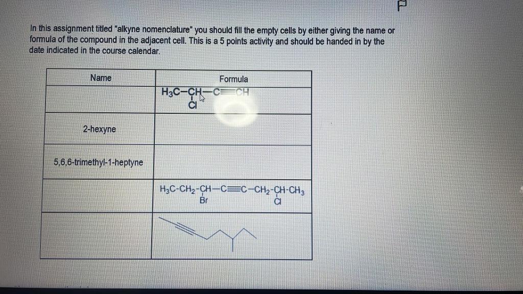 Solved In this assignment titled "alkyne nomenclature" you | Chegg.com