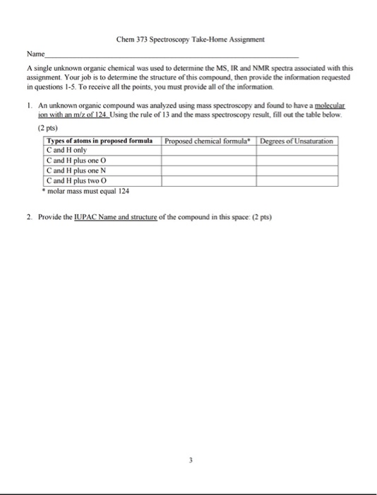 Solved Chem 373 Spectroscopy Take-Home Assignment Name A | Chegg.com