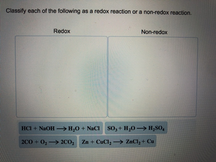 Solved Classify each of the following as a redox reaction or | Chegg.com
