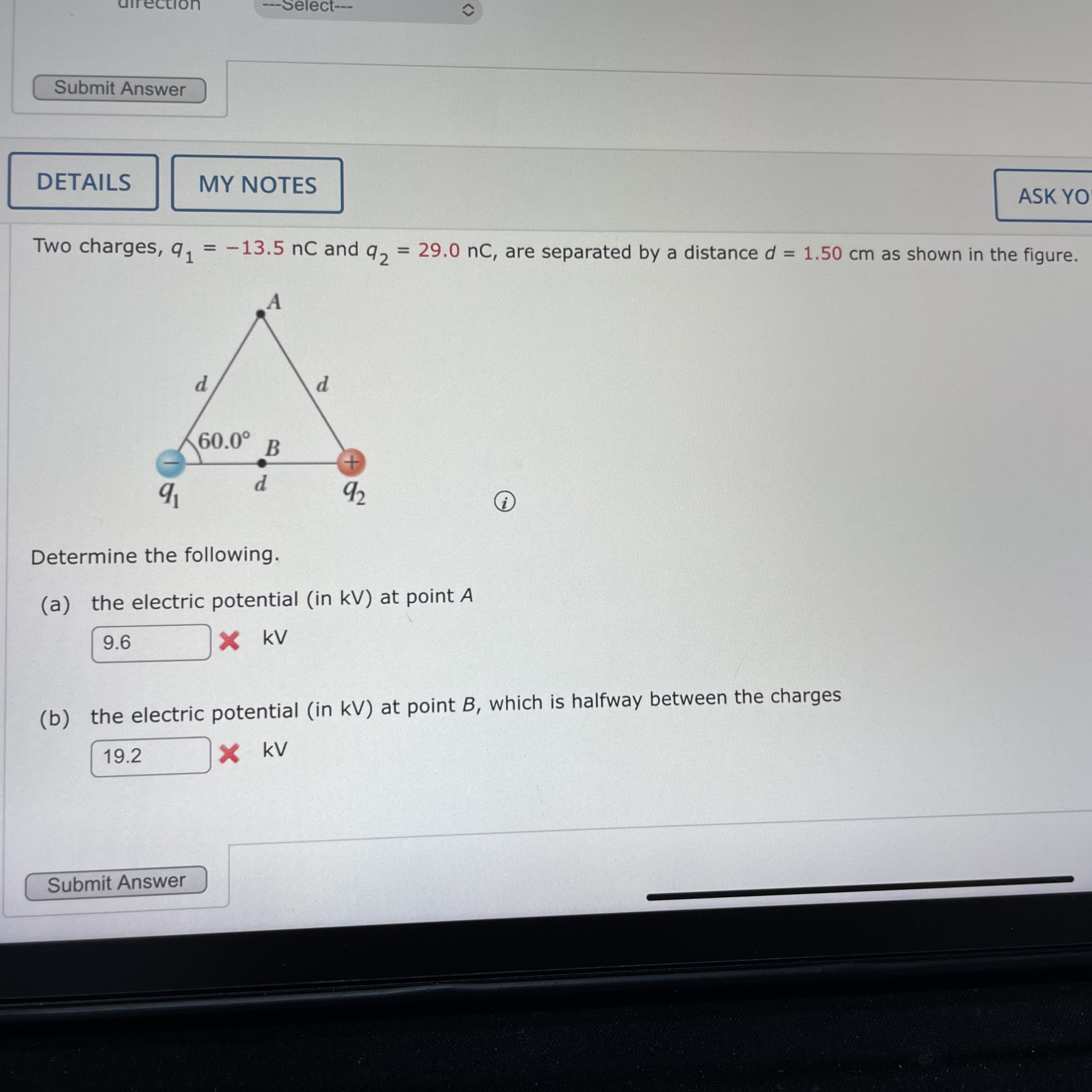 Solved Two charges, q1=-13.5nC ﻿and q2=29.0nC, ﻿are | Chegg.com