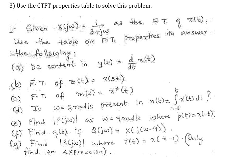 Solved 3) Use the CTFT properties table to solve this | Chegg.com