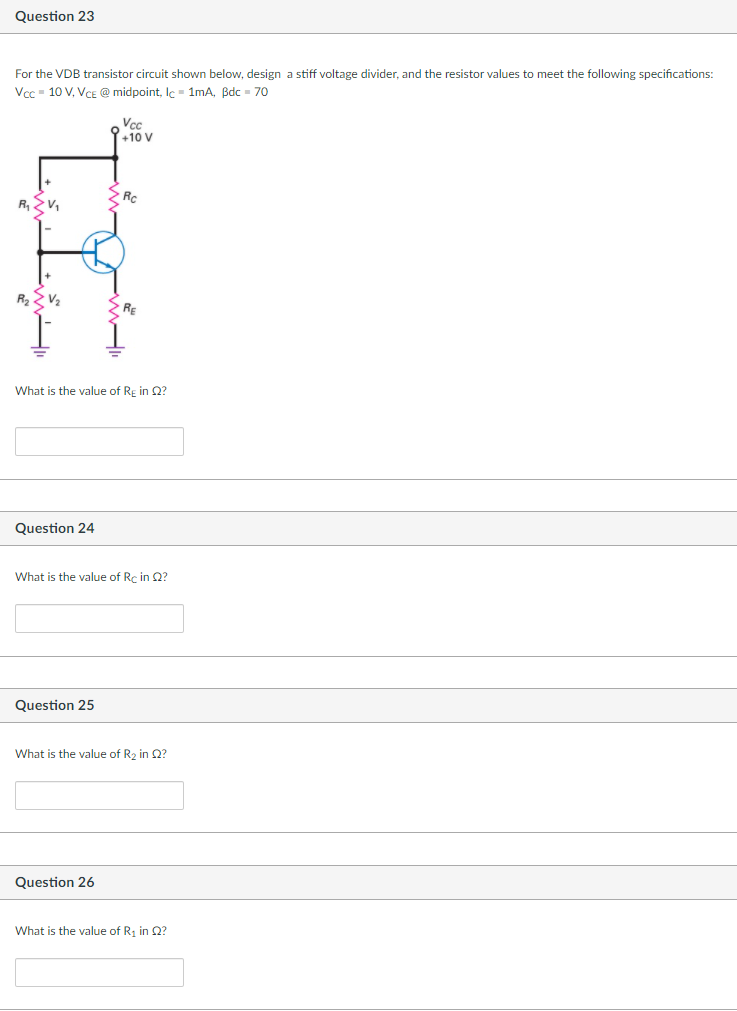 Question 23 For the VDB transistor circuit shown | Chegg.com