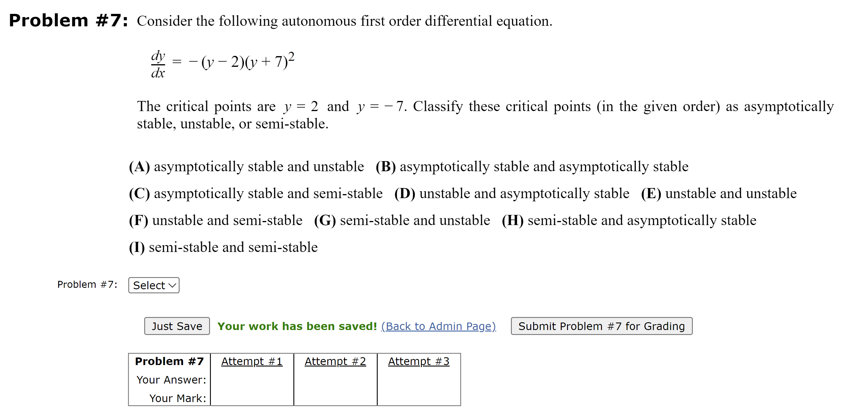Solved roblem \# 7: Consider the following autonomous first | Chegg.com