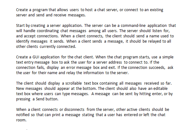 Solved Create a program that allows users to host a chat | Chegg.com