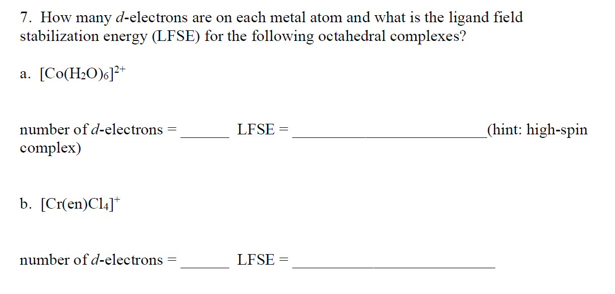 Solved 7. How many d-electrons are on each metal atom and | Chegg.com