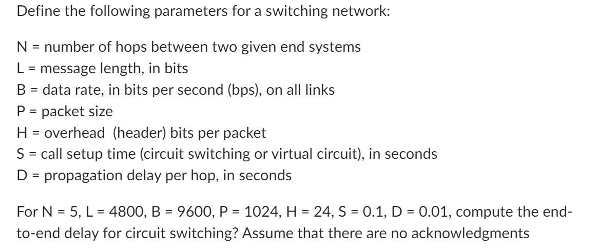 Solved Define the following parameters for a switching | Chegg.com
