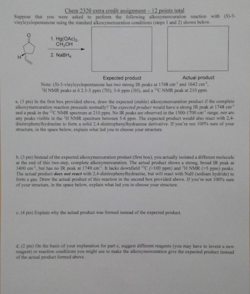 Solved Chem 2320 extra credit assignment-12 points total | Chegg.com