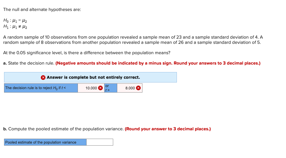 Solved The null and alternate hypotheses are: Ho: H1 = M2 | Chegg.com