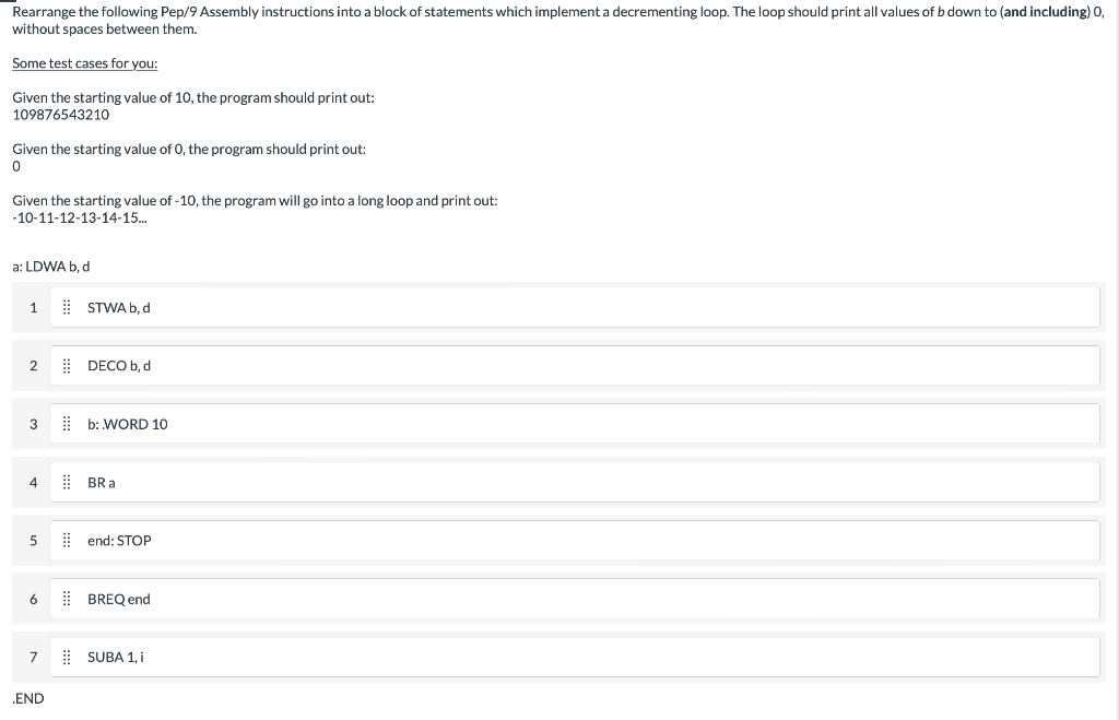 Solved Rearrange the following Pep 9 Assembly instructions | Chegg.com