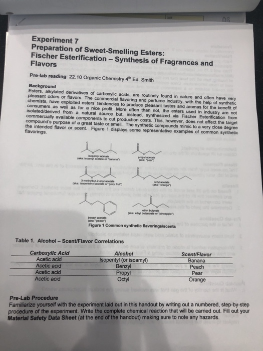 Solved Experiment 7 Preparation of Sweet-Smelling Esters: | Chegg.com