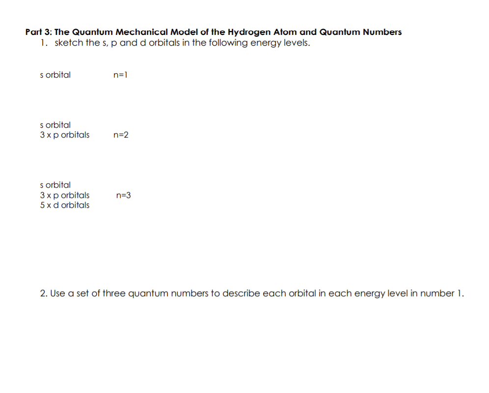 Solved Part 3: The Quantum Mechanical Model of the Hydrogen | Chegg.com