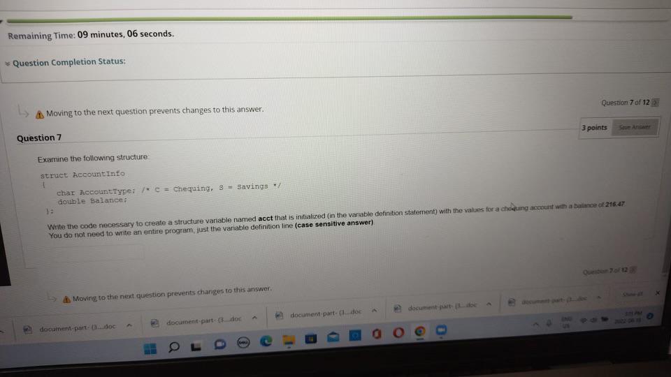 Solved Examine the following structure: struct. Accountinfo | Chegg.com
