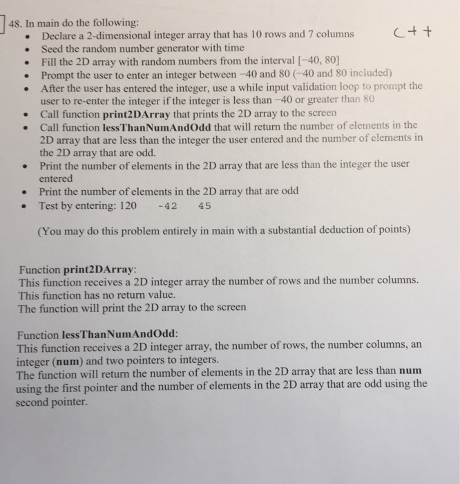 Solved 48 In Main Do The Following Declare A 2 Dimensional 