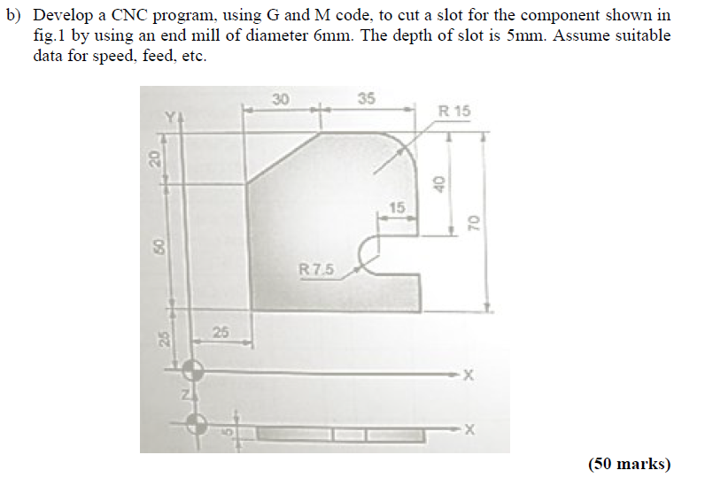 Solved b) Develop a CNC program, using G and M code, to cut | Chegg.com
