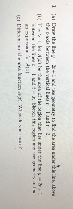 Solved 3. (a) Draw the line y = 2t+ 1 and use geometry to | Chegg.com