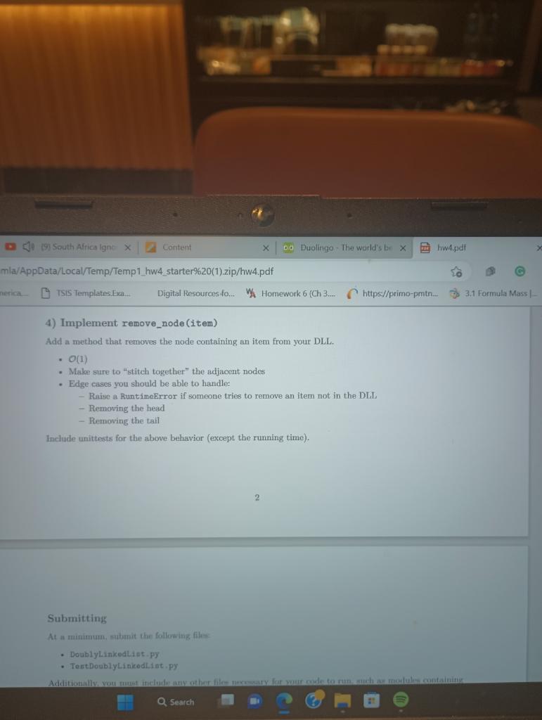 Solved 4) Implement remove_node(item) Add a method that | Chegg.com