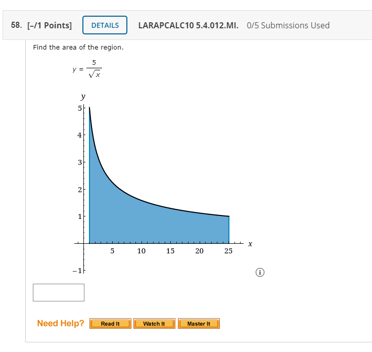 Solved 58. [-/1 Points] DETAILS LARAPCALC10 5.4.012.MI. 0/5 | Chegg.com