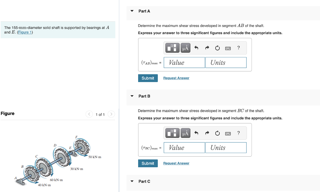Solved The 155 Mm Diameter Solid Shaft Is Supported By
