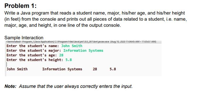 Solved Problem 1: Write a Java program that reads a student | Chegg.com