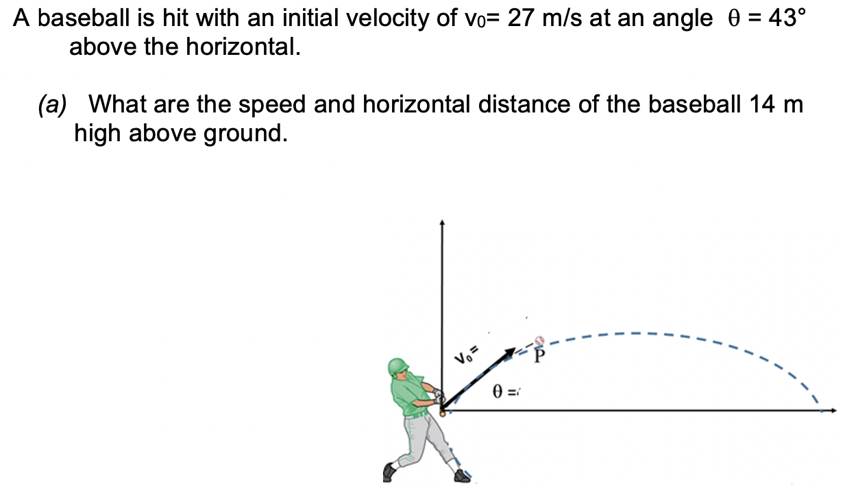 Solved A baseball is hit with an initial velocity of Vo= 27 | Chegg.com