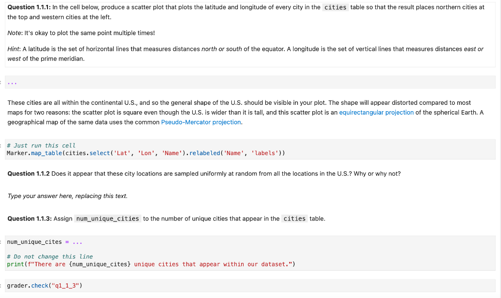 Question 1.1.1: In the cell below, produce a scatter | Chegg.com