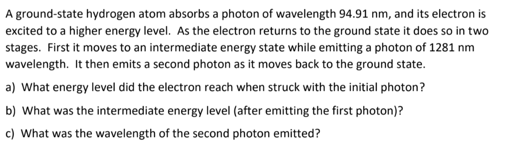 Solved A Ground State Hydrogen Atom Absorbs A Photon Of
