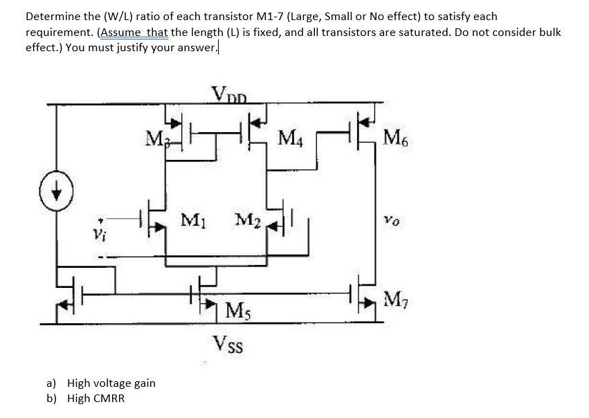 Determine the (W/L) ratio of each transistor M1-7 | Chegg.com