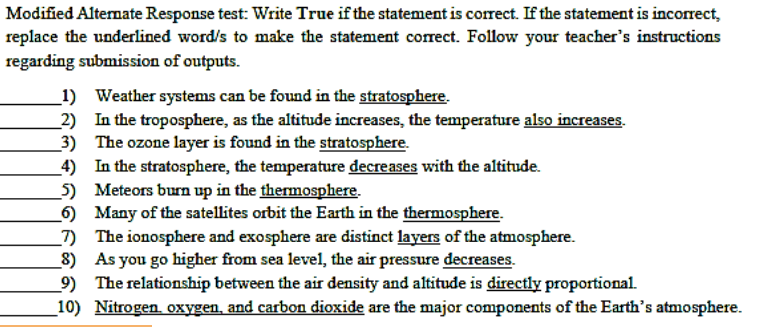 Solved Modified Alternate Response test: Write True if the | Chegg.com