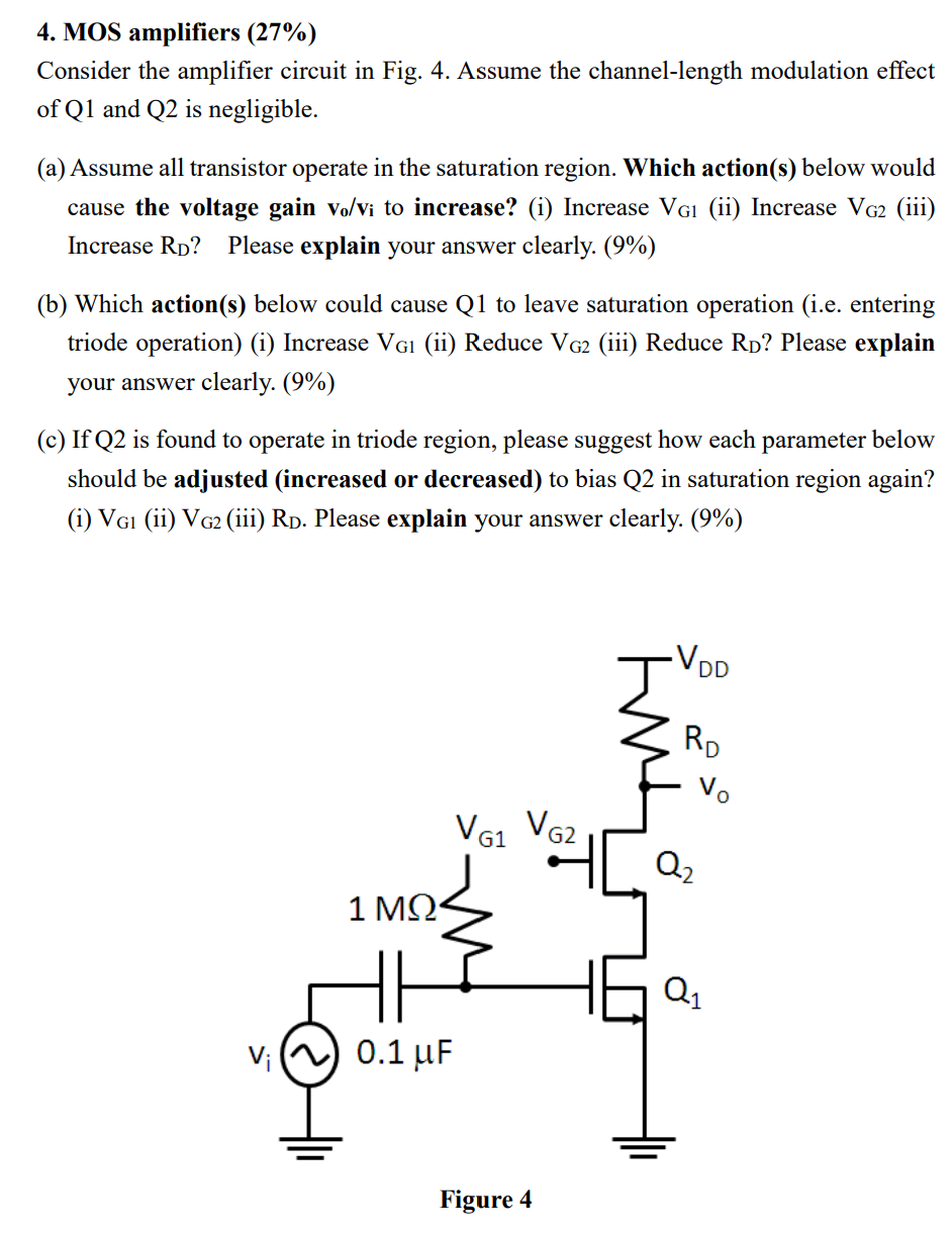 Solved MOS amplifiers (27%)Consider the amplifier circuit in | Chegg.com