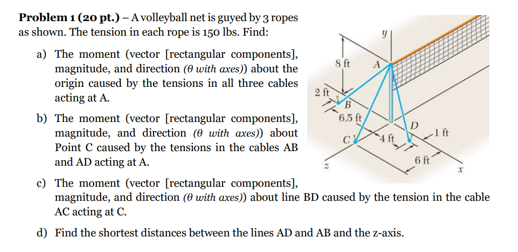 A volleyball net is guyed by 3 ropes as shown. The | Chegg.com