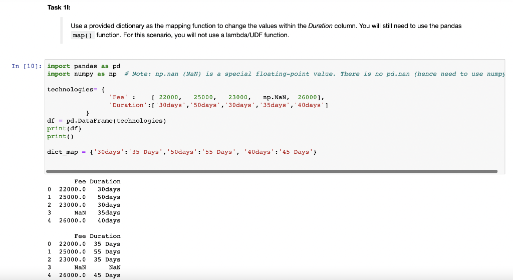 Solved Task 1H: Pass a lambda function to a pandas map() | Chegg.com