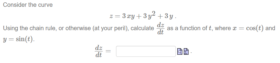 Solved Consider the curve z = 3 xy + 3y2 +3 y. dz Using the | Chegg.com