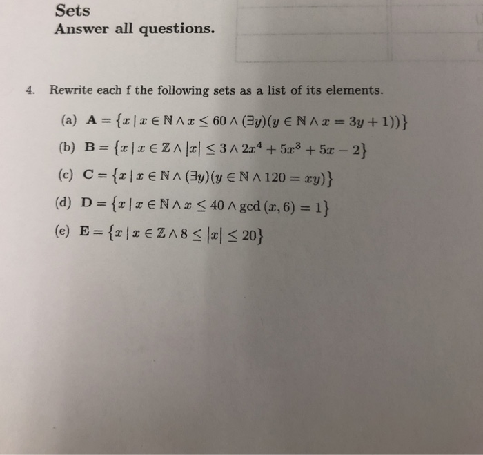 Solved Sets Answer all questions. 4. Rewrite each f the | Chegg.com
