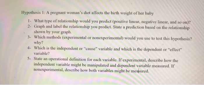 Solved Hypothesis 1: A pregnant woman's diet affects the | Chegg.com
