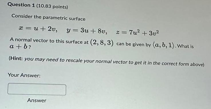 Solved Consider the parametric surface | Chegg.com