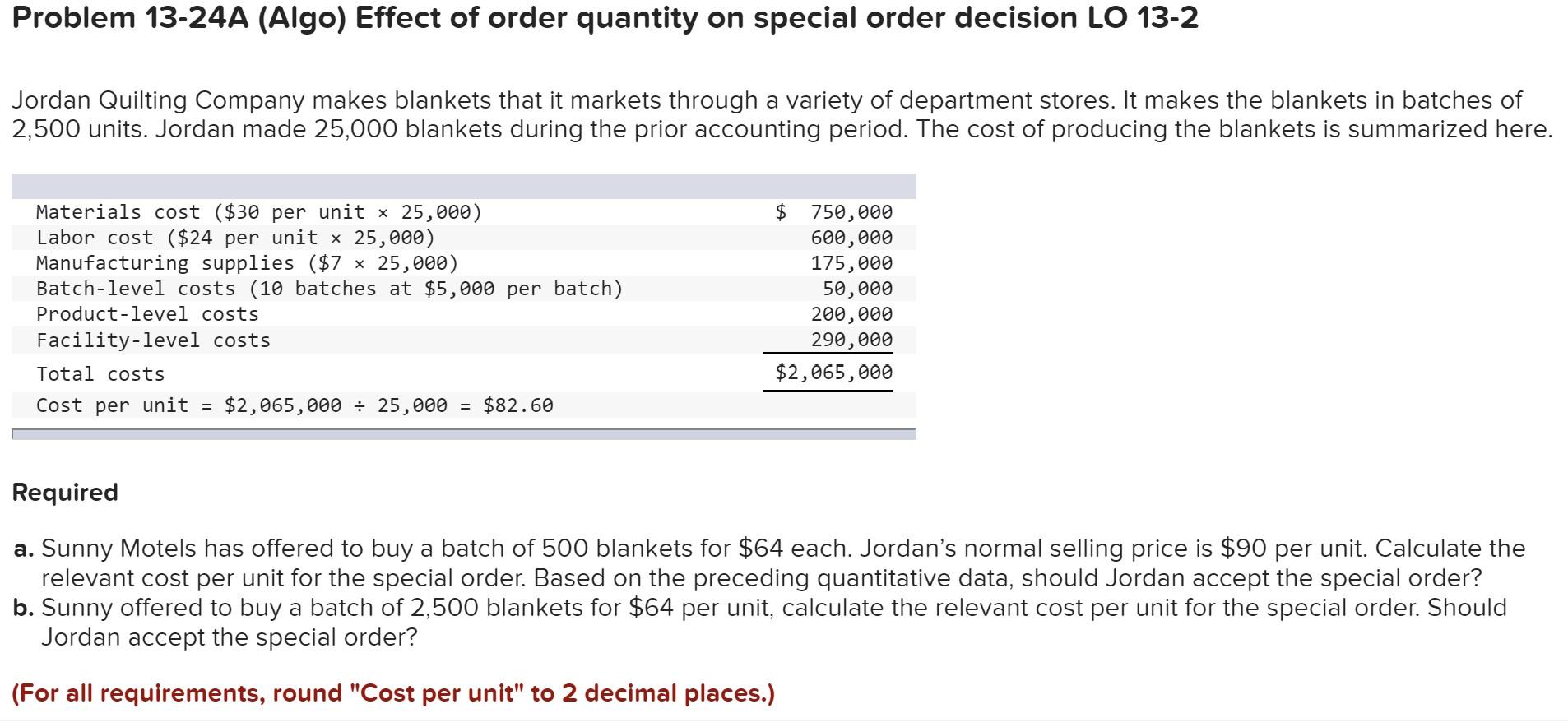 Solved Problem 13-24A (Algo) Effect of order quantity on | Chegg.com