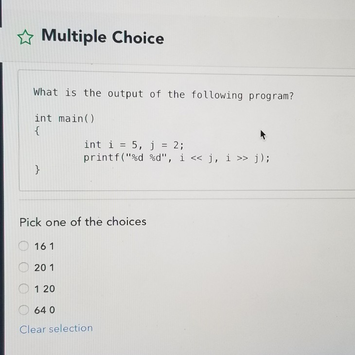 Solved Multiple Choice What is the output of the following | Chegg.com