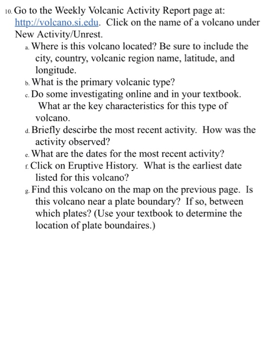 Solved 10. Go to the Weekly Volcanic Activity Report page | Chegg.com